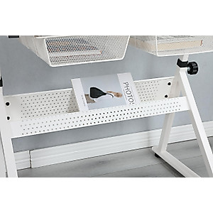 Landpink Glass Drafting Table Art Desk – Adjustable Professhional Artwork Drawing Drafting Table Desk, Glass-Topped Art Table for Craft Station Studio Home Office School w/Drawers/Chair (White)