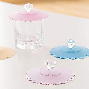 6PCS Silicone Cup Lids Airtight Creative Diamond Mug Cover Glass Cup Covers with Lace Slides Reusable Tea Coffee Drink Cup Lid (Random Color)