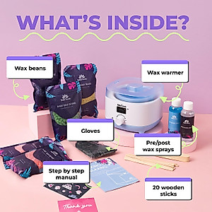 Bella Verde Waxing Kit for Women & Men - Hard Wax Kit for Hair Removal - Wax Warmer for Face, Legs, Eyebrows, Body, Bikini - Home Melter Wax Pot Machine - Hard Wax Beads Kit, Painless All Hair Types