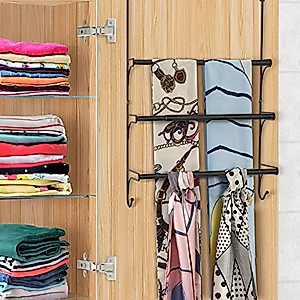 Auledio Adjustable Over The Door Triple Towel Rack with Hooks,Black