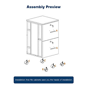 AODK Mobile File Cabinet Fully Assembled Filing Cabinet for Home Office, Small File Cabinets with Lock, Office Storage Cabinet 2 Drawer for Legal/Letter/A4 File, White