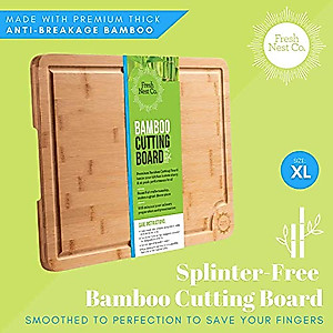 Extra Large Bamboo Kitchen Cutting Board by Fresh Nest Co. | XL 16 x 12 Wood Cutting Board with Handle | Thick Wooden Cutting Board with Juice Groove made with Organic Sustainable and Durable Bamboo
