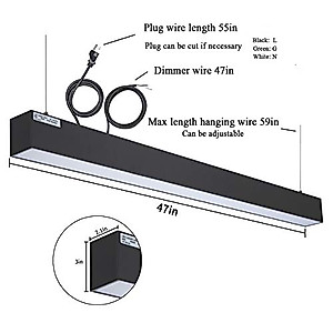 4ft LED Linear Light Fixtures Architectural Suspended Light with Plug, 4FT 45W Black Finish 0-10V Dimmable Office Lighting Fixture for Residential and Commercial Places, 4800lm, ETL 100-277V