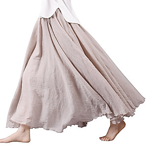 OCHENTA Cotton Long Maxi Skirt Flowy Boho for Summer Beach Goth Fairy Renaissance Weekend Skirts Off White 85CM