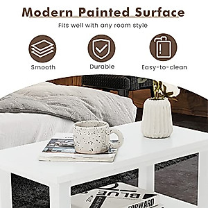 Giantex End Table Wooden W/ 2 Drawers and Shelf Space-Saving Rectangular Bedside Table with Metal Handle, Retro Side Table for Living Room Bedroom Home Furniture Side Table (1, White)