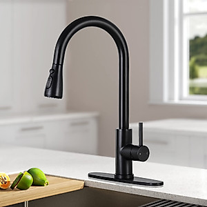 Black Kitchen Faucet, Qomolangma Kitchen Faucets with Pull Down Sprayer for Kitchen Sink, Stainless Steel Single Handle Kitchen Sink Faucet Matte Black