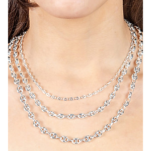 Olive & Chain Silver Puffed Mariner Link Chain Necklace, Style: 6 mm, Size: 18 inch, 925 Sterling Silver, Reflective Surface, Hypoallergenic, Comfortable, Unisex