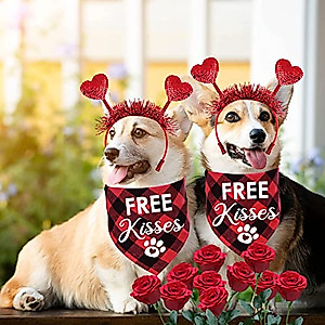 STMK Valentine’s Day Dog Bandana Outfits, Valentine’s Day Heart Headband Plaid Valentines Dog Bandanas Costumes for Small Medium Large Dogs Valentine’s Day Costumes (Free Kisses)