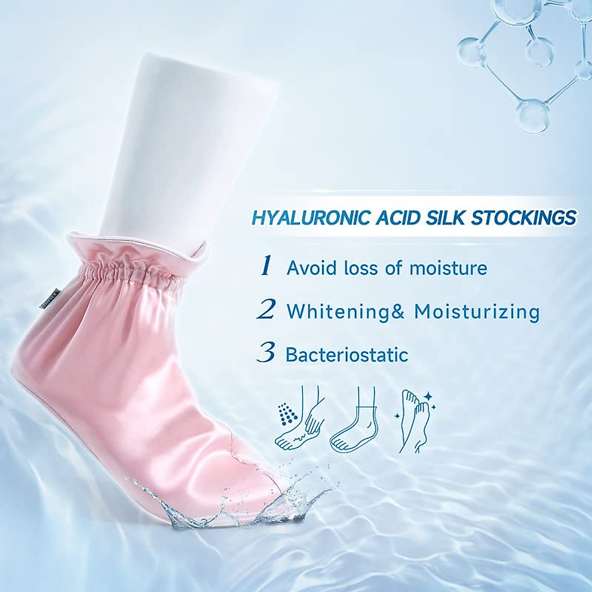 THXSILK 100% Pure Mulberry Silk Hyaluronic Acid Sleep Socks for Women Men Soft Skin Whitening Moisture Heal and Treat Dry Cracked Heels, Sock Length 9.65", Grey