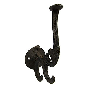 Coat Hat Hooks Cast Iron 6.5" x 4" Triple Hook Lot Set of 2 Antique Vintage Style