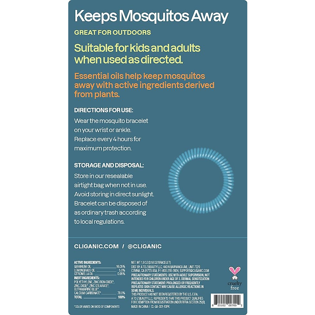 Cliganic 10 Pack Mosquito Repellent Bracelets, DEET-Free Bands, Individually Wrapped