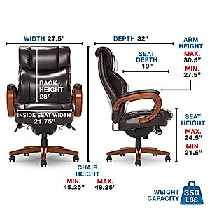 La-Z-Boy Trafford Big and Tall Executive Office Chair with AIR Technology, High Back Ergonomic Lumbar Support, Bonded Leather, Brown