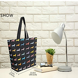 ALAZA Puppy Pug Dog Animal Dachshund Grocery Reusable Tote Bag Women Large Casual Handbag Shoulder Bags for Shopping Groceries Travel Outdoors