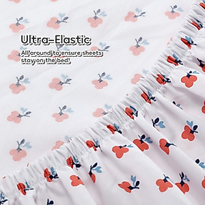 SLEEP ZONE Kids Printed Twin Bed Sheets Set 3-Piece - Super Soft & Cute Kids Sheet Set with Flat Sheet, Fitted Sheet, Pillowcase (Twin, Little Bouquet Red)