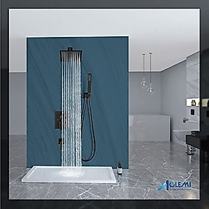 Aolemi Rainfall Shower System 8 Inch Matte Black Shower Head Combo Set with Tub Filler Handheld Shower Luxury Rough-in Valve Included Wall Mount Bathroom Shower Mixer Faucet