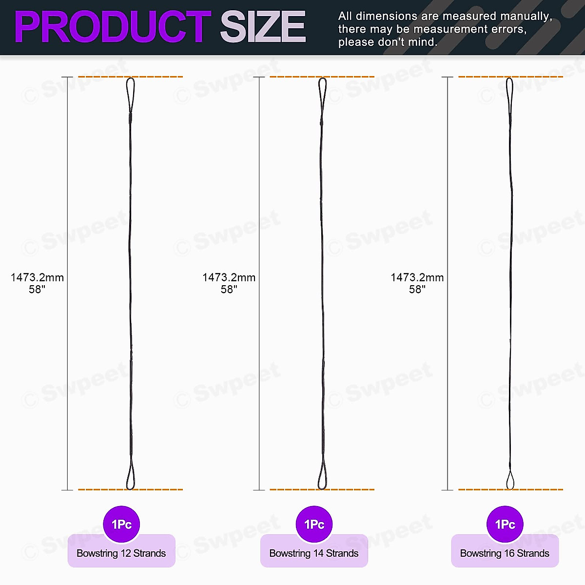 Swpeet 174 Inch 3 Styles 12,14,16 Strands Bow String Replacement Kit, 58 Inch Dacron Bow String Replacement Recurve Bow Accessorie Traditional Bow String Dacron Bow String Replacement Bowstring