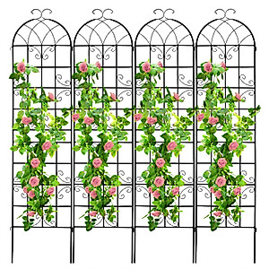 ZBPRESS 4 Pack 86.2x19.7in Metal Garden Trellis for Climbing Plants,Black Metal Garden Trellis for Vines Plant Rose Vegetable Support,Large Decorative Outdoor Trellis