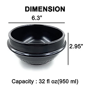 Jovely Korean Cooking Premium Ceramic Stone Bowl(Dolsot or Ddukbaegi) Diameter 6.3'' High 2.95'' Sizzling Hot Pot for Korean food such as Bibimbap and Soup (with Tray and Special Bowl Tongs Set)