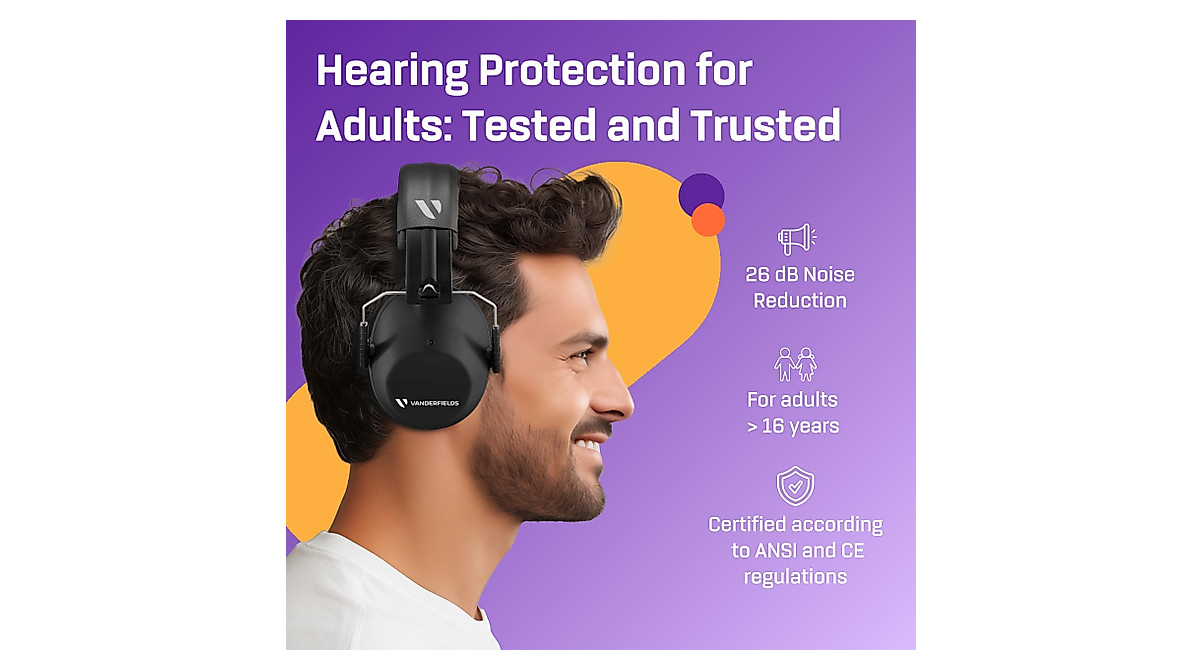 VANDERFIELDS Hearing Protection Ear Muffs - 26dB Noise Reduction