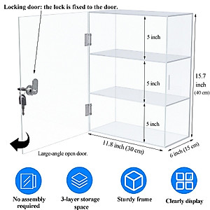 DuvinDD Acrylic Display Case with Lock, Countertop Locking Display Cabinet with Shelves and Door, Clear Acrylic Storage Cabinet Collectibles Showcase, Safe Organizer for Home Office 11.8x5.9x15.7inch