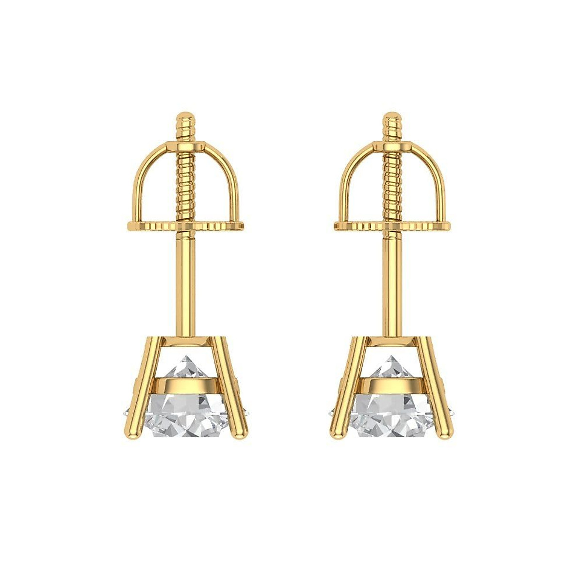Clara Pucci 2.0 ct Round Cut Solitaire Studs with Clear Simulated Diamond Stone Special - 14K Yellow Gold Stud Earrings Screw Back