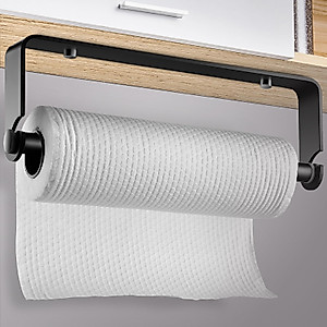 QZNA Self Adhesive & Wall Mount Paper Towel Holder & Dispenser,Kitchen Tissue Towel Holder Stand Under Cabinet-Black