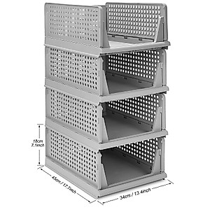 4-Pack Folding Wardrobe Storage Box Plastic Drawer Organizer Stackable Shelf Baskets Clothes Closet Containers Bin Cubes ,Home Office Bedroom Laundry Fold Pull Out Drawer Dividers for Clothes,Toys