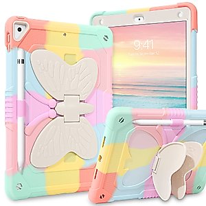 GUAGUA Compatible for iPad Air 2 Case for Kids, iPad 6th/5th Generation Case 2018/2017, iPad Pro 9.7 Case Kickstand Cover 2 in 1 Rugged Shockproof Anti-Scratch Tablet Case with Pen Holder, Colorful