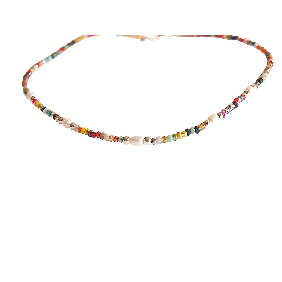 925 Sterling Silver Color Glass Beaded & Pearls & Silver Balls Choker Necklace for women, Length 14-16.5 inches / 36-42CM - Adjustable Small Dainty Necklace | Handmade by MiYa Jewelry creations