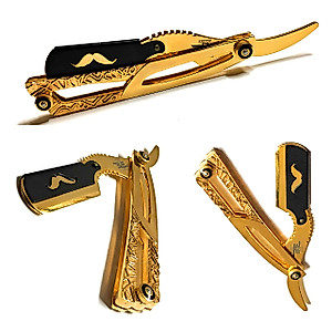 Gold Dipped Straight Edge Razor - Barber Shaving Double Edge Blade Cut Throat Folding Knife for Professional Salons Barbershops - All Purpose Shaver