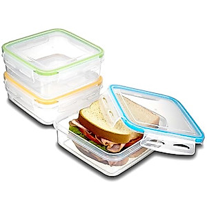 Kitchen & Cabana - Set of 3 - Fun Size Sandwich Containers - Reusable, BPA Free Plastic, Snap Shut Lids with Airtight Silicone Seal. Great for Sandwiches, Snacks and Storage (K&C-3PK)