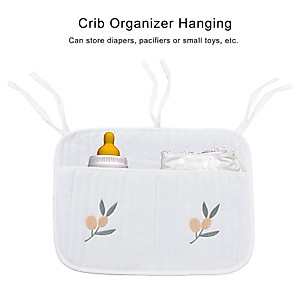 Eujgoov Crib 2 Pockets Organizer, Baby Bedside Hanging Storage Bag Soft Cotton Crib Bedside Organizer Hanging Bed Practical Storage Bag for Strollers Furniture(Olive Tuba)