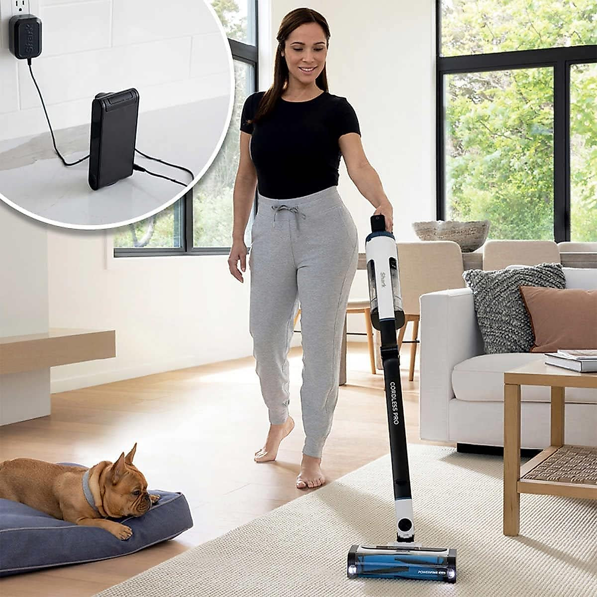 Shark UZ565H Pro Cordless Pet Plus Stick Vacuum with Anti-Allergen Complete Seal, MultiFLEX PowerFins Plus Brushroll, Duster Crevice Tool Dusting Brush, Up to 40 Minute Runtime, White/Blue (Renewed)