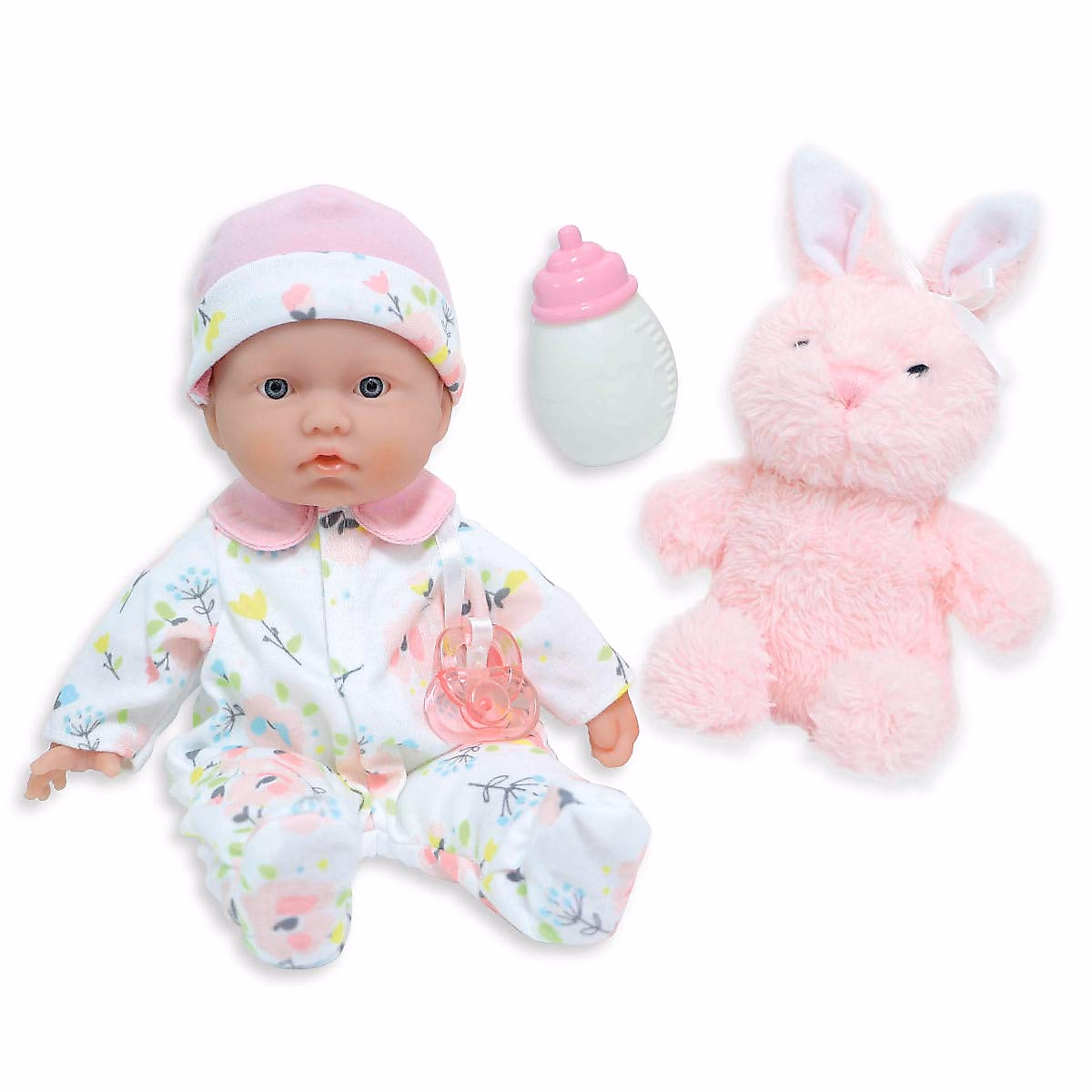 JC Toys - La Baby Travel Case Gift Set| Caucasian 11-inch Small Soft Body Baby Doll | Washable | Cute Outfit, Bottle, Pacifier & Plush Bunny | for Children 12 Months +, Pink