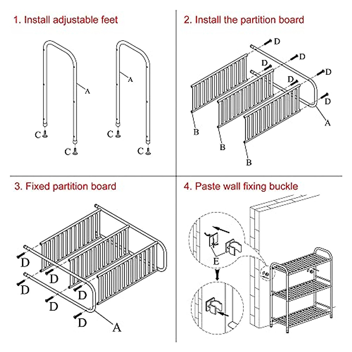 JSB 3-Tier Adjustable Shelving Unit, Heavy Duty Storage Rack Organizer Metal Corner Shelf for Kitchen Living Room Laundry Pantry Bathroom (Black, 3 Tier)…