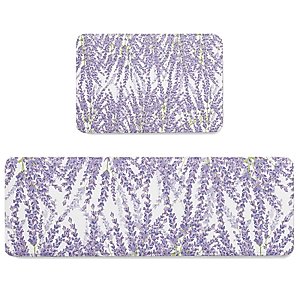 LooPoP Kitchen Comfort Mat Set of 2 Lavender Flower Pattern Waterproof Anti-Fatigue Standing Mats Wipeable Rugs for Kitchen Purple 15.7x23.6inch+15.7x47.2inch