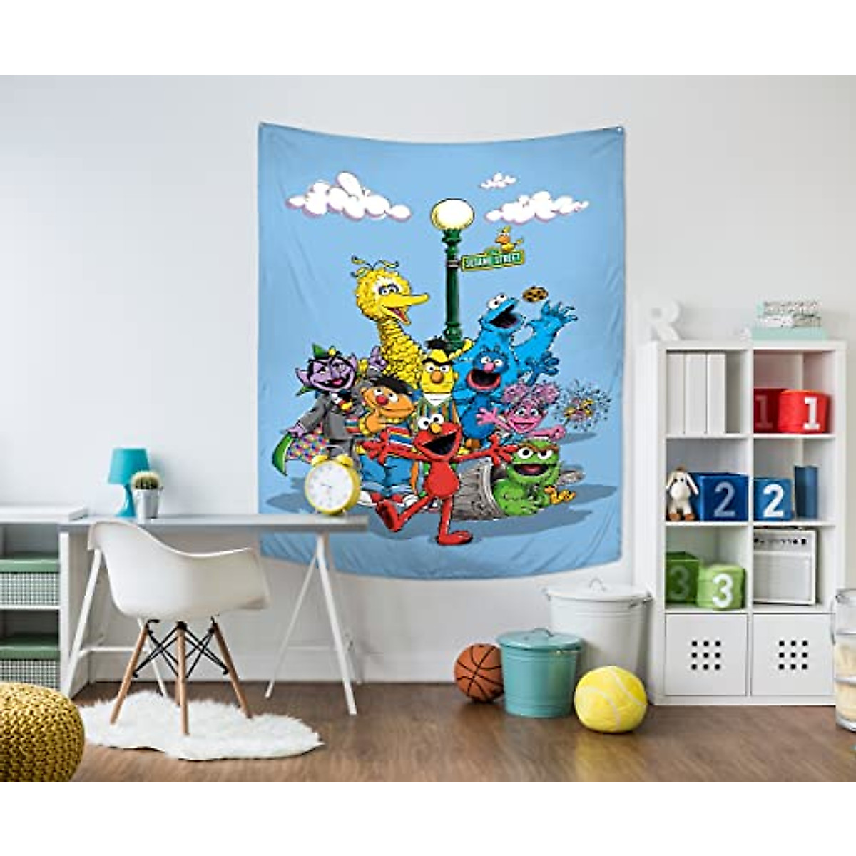 Jay Franco Sesame Street Retro Gang Tapestry – 50 x 60 Inch Wall Hanging Features Elmo and His Friends – Kids Room Décor
