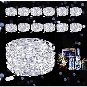 Ehome Fairy String Lights, 12 Pack Fairy Lights Battery Operated, 7.2ft 20LED Christmas Lights Silver Coated Copper Wire Lights Firefly Lights Moon Lights for Party Christmas Decorations White