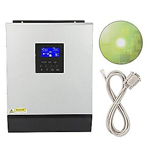Multi-Function Hybrid Inverter, ​3KVA 2400W 24V High Frequency Hybrid Pure Sine Wave Inverter Charger Grid Power Inverter Converter with 50A Solar Charge Controller for Off-Grid Areas, Home, Office
