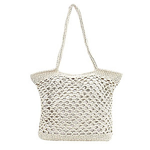 Meyaus Women Large Cotton Handmade Woven Shoulder Bag Bohemian Beach Travel Handbag Top-handle Bag Tote