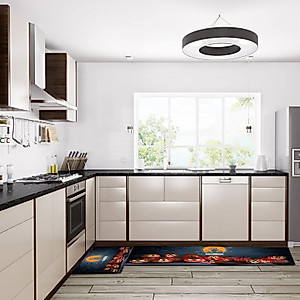 ROTORS Halloween Kitchen Rugs Set of 2 Pieces,Pumpkin Scarecrow Non Slip Kitchen Mat Halloween Fall Home Decoration, Comfort AntiFatigue Kitchen Floor Mat