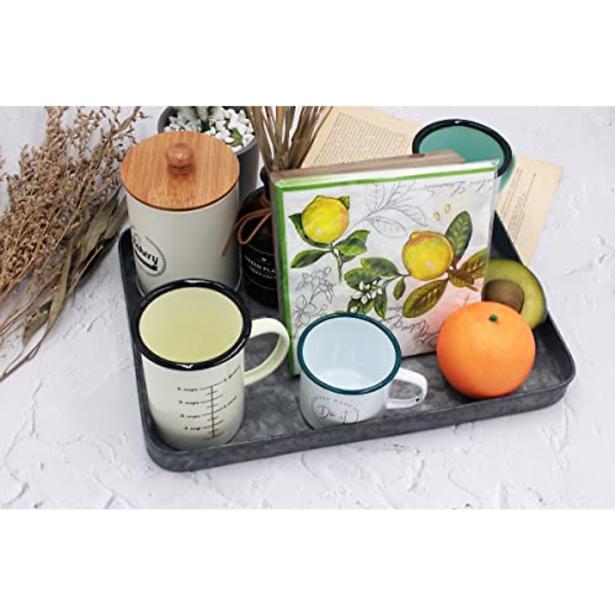 Funerom 13.8 x 9.8 inchs Rectangle Galvanized Serving Tray with 3D Letters，Gray