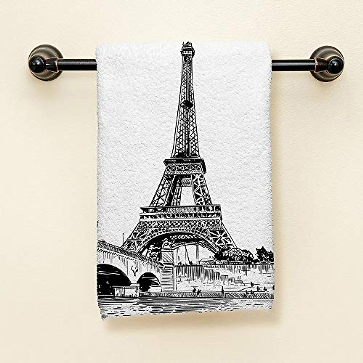 HGOD DESIGNS Eiffel Tower Hand Towels,Vintage French Paris Eiffel Tower Cityscape Art Design 100% Cotton Soft Bath Hand Towels for Bathroom Kitchen Hotel Spa Hand Towels 15"X30"