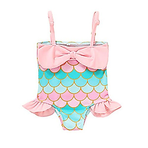 Newborn Infant Baby Girl One Piece Bathing Suit Rainbow Mermaid Swimsuit Fish Scale Printing Swimwear 0-18 Months (Mermaid, 0-3 Months)