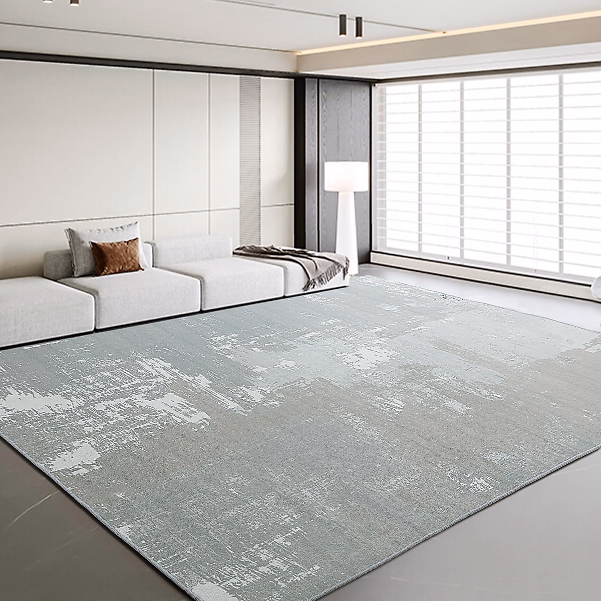 HOMBYS 10 x 14 ft Modern Abstract Area Rug for Living Room Bedroom, Large Boho Floor Carpet with Non-Slip Backing for Indoor Office Dining Room, Home Deco Non-Shedding, Grey, Machine Washable