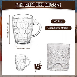Lallisa 100 Pack Mini Plastic Beer Mugs Clear Oktoberfest Shot Glasses for Beer Fest Wedding Outdoor Sports Party BBQ Outdoor Picnics or Birthday Party