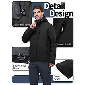 33,000ft Men's Softshell Jacket with Hood Fleece Lined Windbreaker Lightweight Waterproof Jackets for Hiking