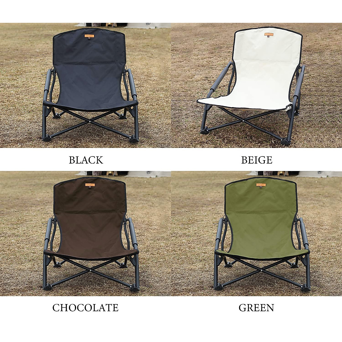 S'more Low Beach Chairs with Carry Bag, Camping Chair with Padded Armrests, Lightweight Folding Chairs for Camping, Hiking, Backpacking, Picnicking, Lawn, Outdoor, Concert, Sand, Beige