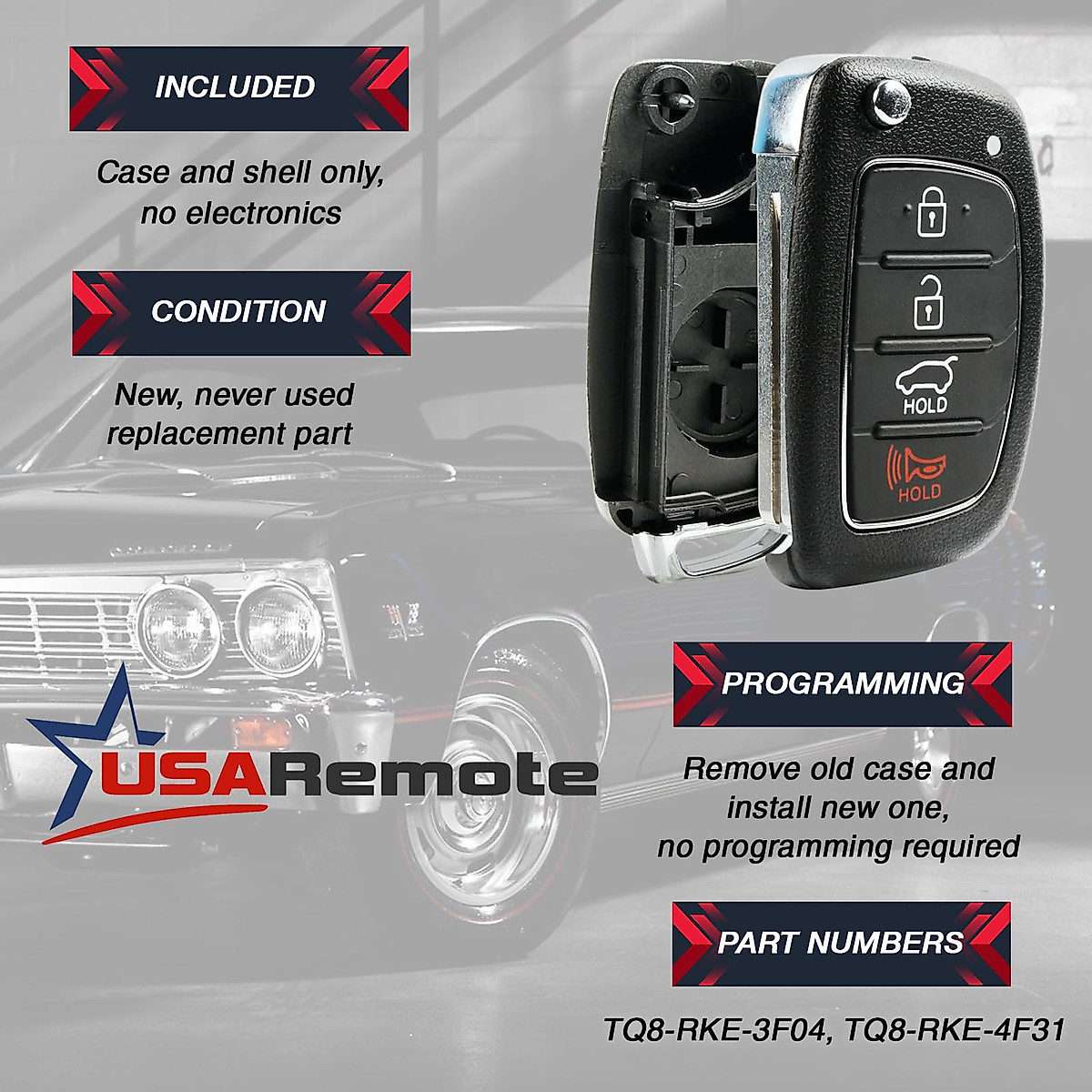 Case Shell fits 2013-2019 Hyundai Santa Fe Key Fob Keyless Entry Remote