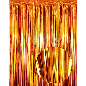 GOER 3.2 ft x 9.8 ft Metallic Tinsel Foil Fringe Curtains Party Photo Backdrop Party Streamers for Birthday,Graduation,New Year Eve Decorations Wedding Decor (Orange,1 Pack)